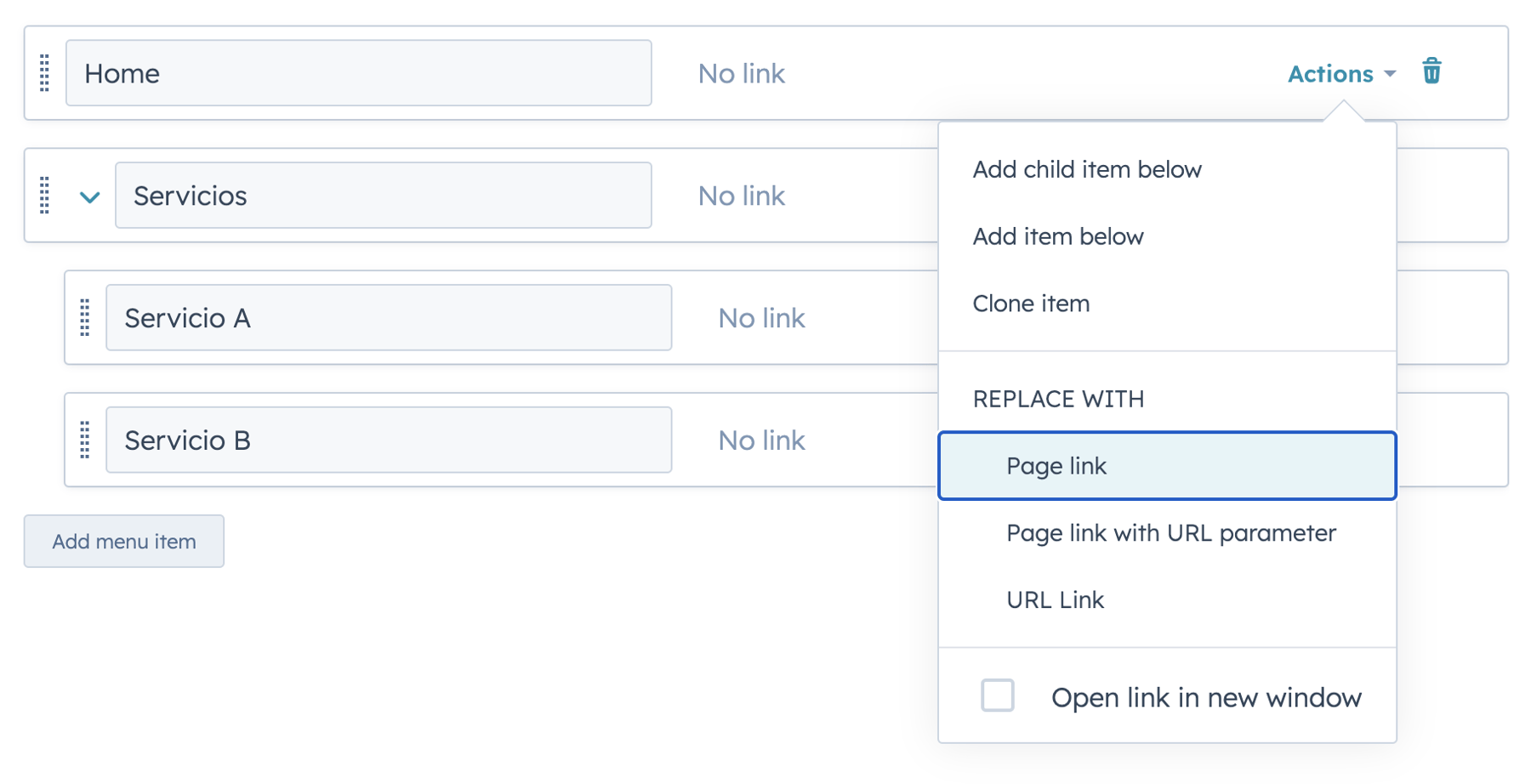 Create Navigation Menu HubSpot